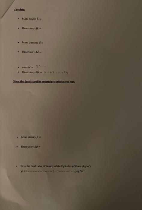 Solved Part 1: Find the density of the cylinder Data Table: | Chegg.com