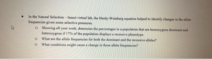 Solved In the Natural Selection - Insect virtual lab, the | Chegg.com