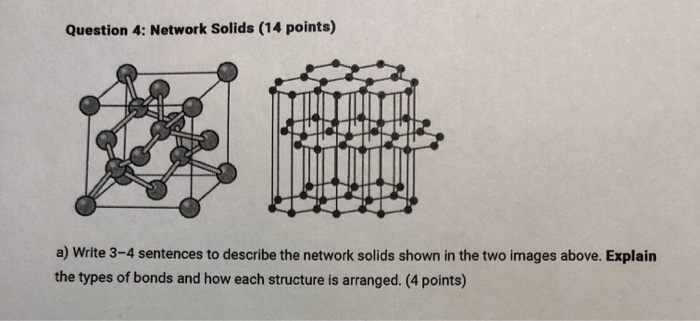 Solved Question 4: Network Solids (14 points) a) Write 3-4 | Chegg.com