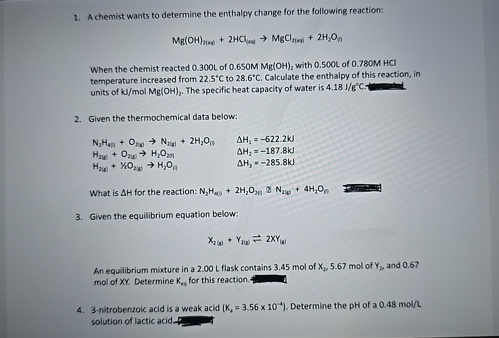 Solved A chemist wants to determine the enthalpy change for | Chegg.com