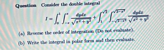 Solved Question Consider the double integral √2 ¹ = [[ +² I | Chegg.com
