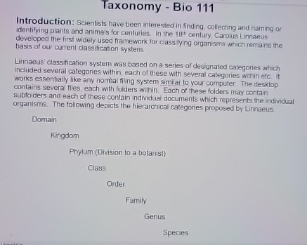 Solved Taxonomy - ﻿Bio 111Introduction: Scientists have been | Chegg.com