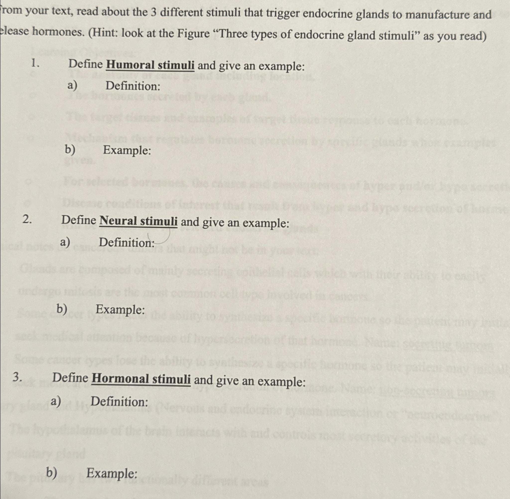 Solved rom your text, read about the 3 ﻿different stimuli | Chegg.com