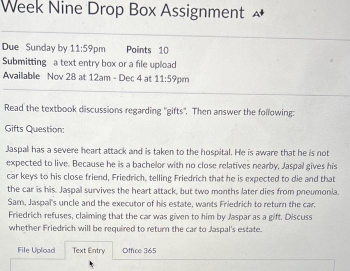 Solved Week Nine Drop Box Assignment at Due Sunday by | Chegg.com