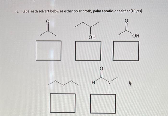 Solved 3. Label each solvent below as either polar protic, | Chegg.com