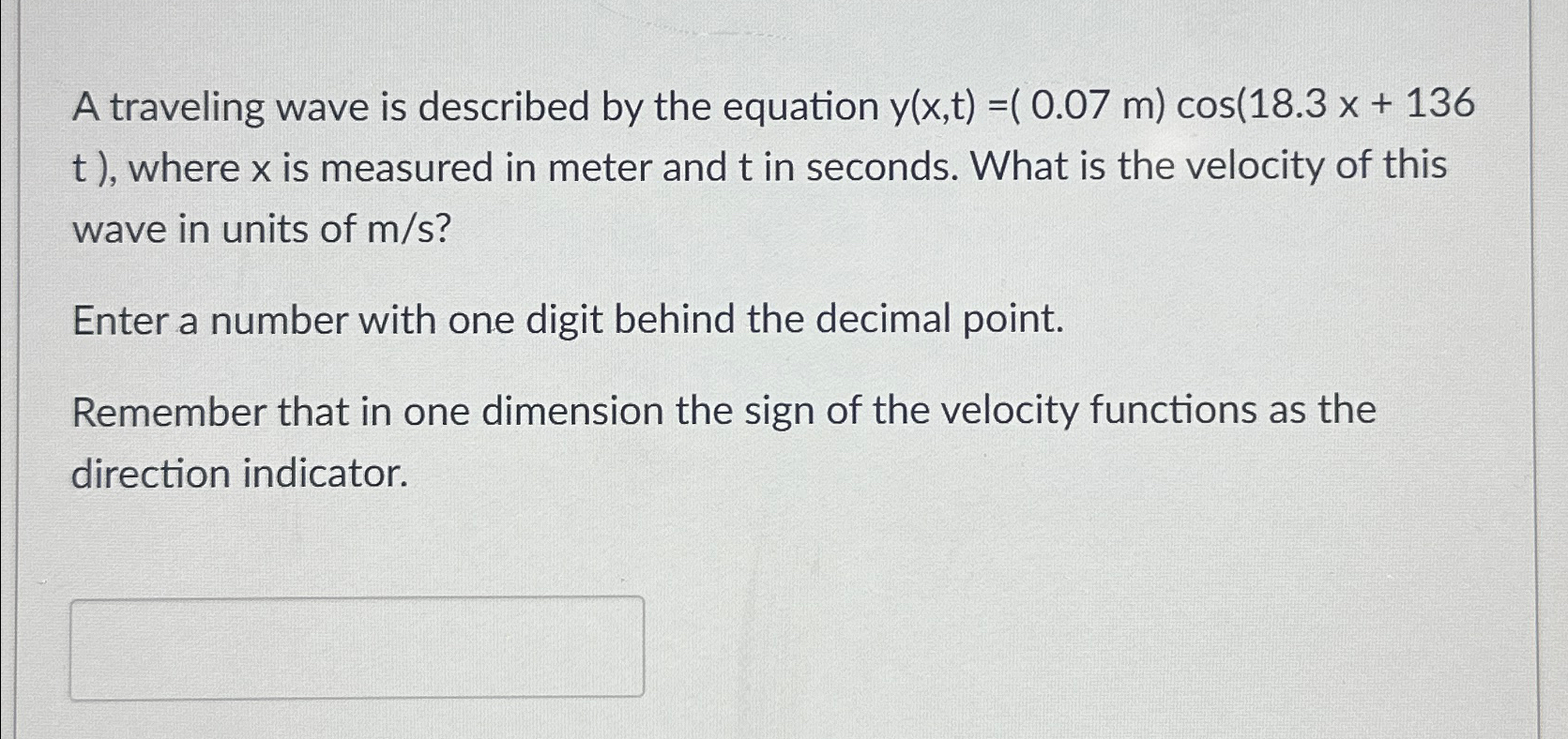 Solved A traveling wave is described by the equation t, | Chegg.com
