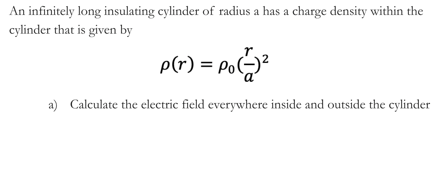 Solved An ﻿infinitely long insulating cylinder of ﻿radius a | Chegg.com