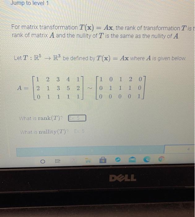 Solved Jump to level 1 For matrix transformation T(x) = Ax, | Chegg.com