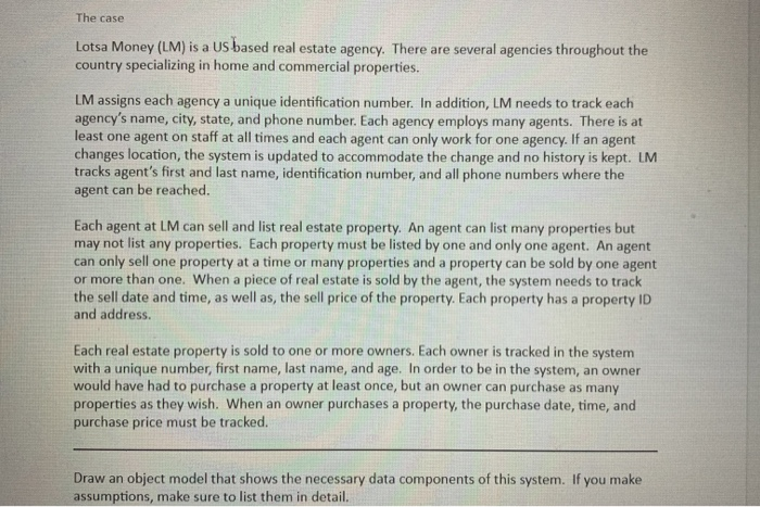 The case Lotsa Money (IM) is a US based real estate | Chegg.com