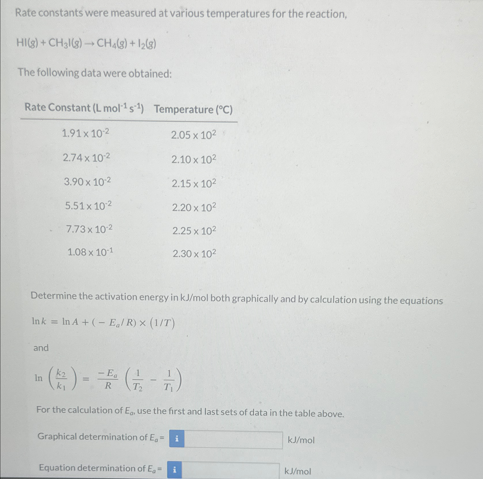 Solved Rate constants were measured at various temperatures | Chegg.com