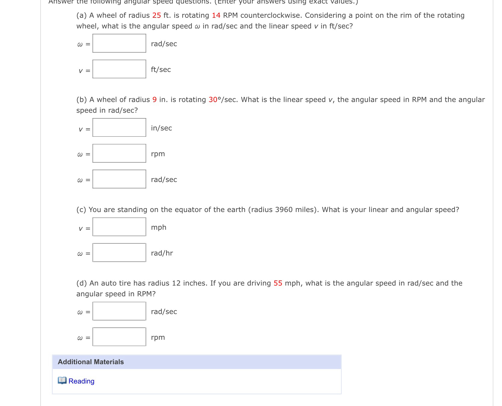Solved (a) ﻿A wheel of radius 25ft. ﻿is rotating 14 ﻿RPM | Chegg.com