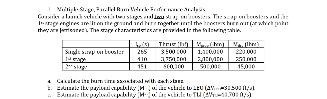 Solved Multiple-Stage, Parallel Burn Vehicle Performance | Chegg.com