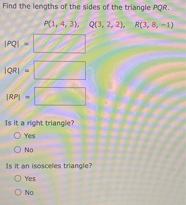 Solved Find the lengths of the sides of the triangle PQR. | Chegg.com