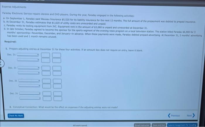 Solved Expense Adjustments Faraday Electronic Service | Chegg.com