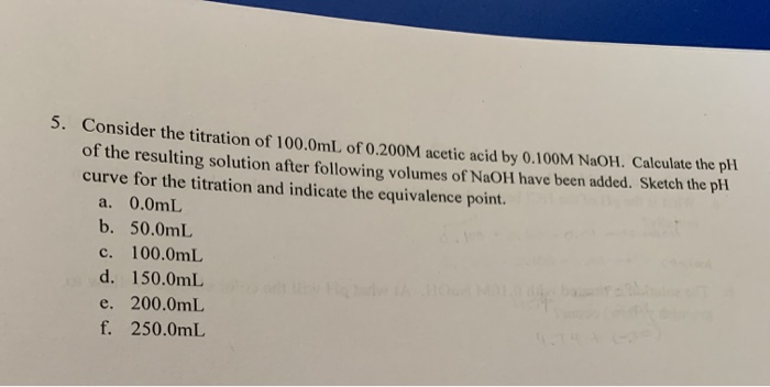 Solved 3. Consider the titration of 100.0mL of 0.200M acetic | Chegg.com