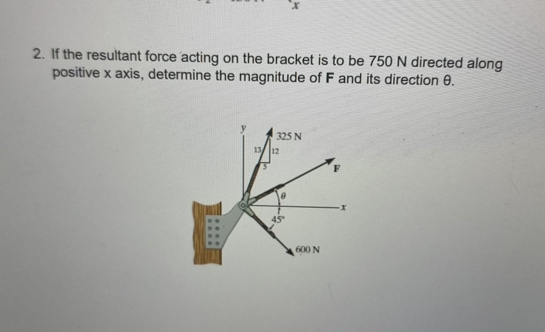 Solved 2. If the resultant force acting on the bracket is to | Chegg.com