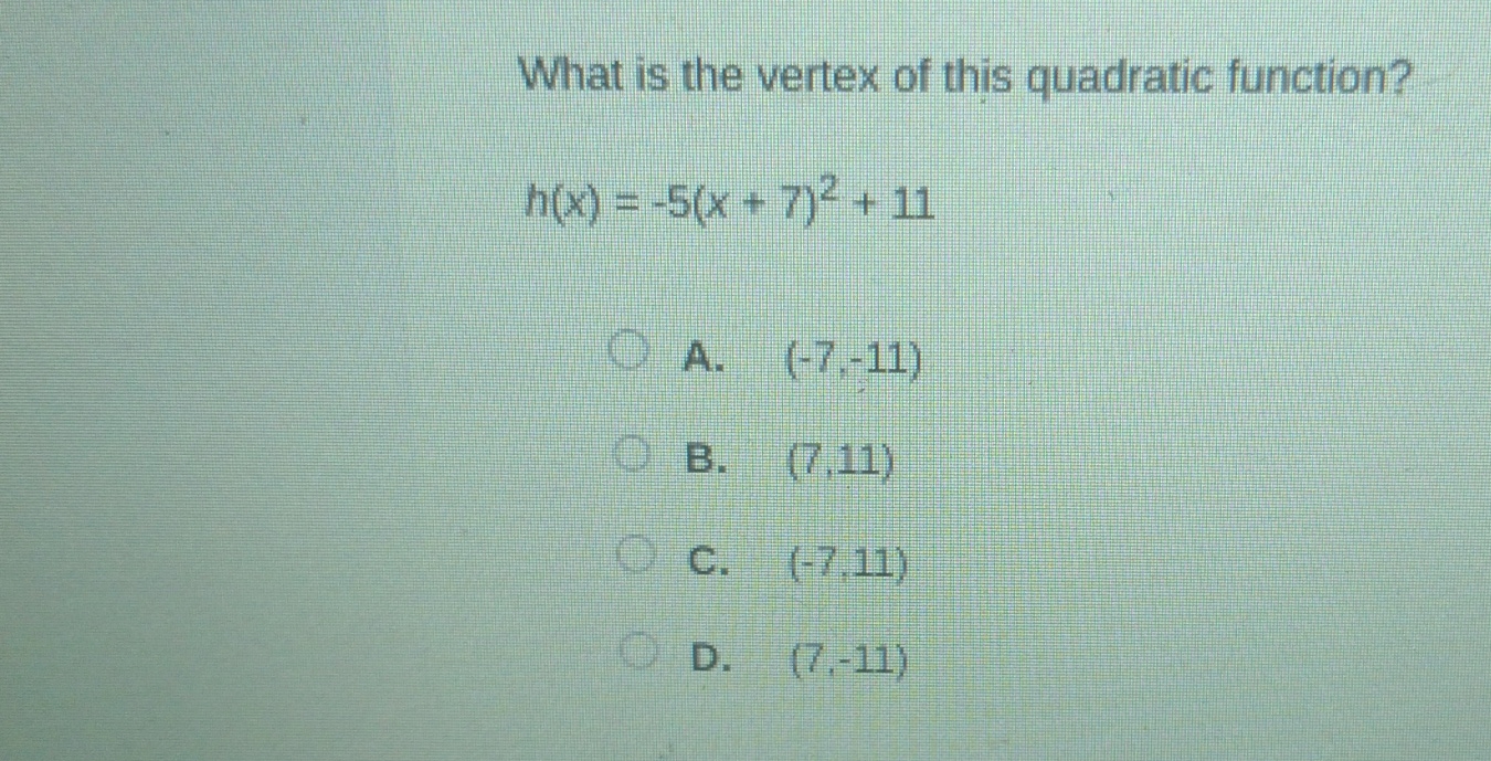 Solved What is the vertex of this quadratic | Chegg.com