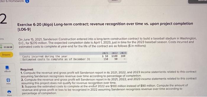 Solved ster 6 Homework i 2 Exercise 6-20 (Algo) Long-term | Chegg.com