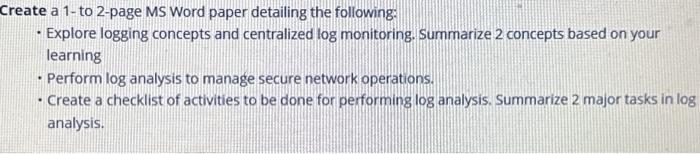 Solved reate a 1-to 2-page MS Word paper detailing the | Chegg.com