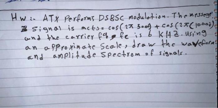 Hw:- ATX Performs DSBSC modulation. The messege? | Chegg.com