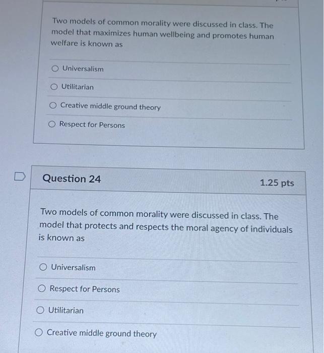 Solved Two models of common morality were discussed in | Chegg.com