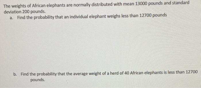 Solved The weights of African elephants are normally | Chegg.com