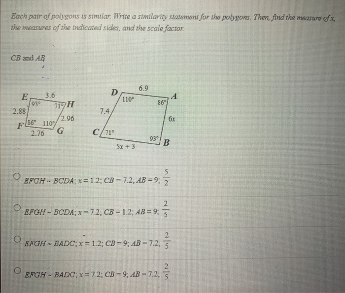 Solved Each pair of polygons is similar. Write a similarity | Chegg.com