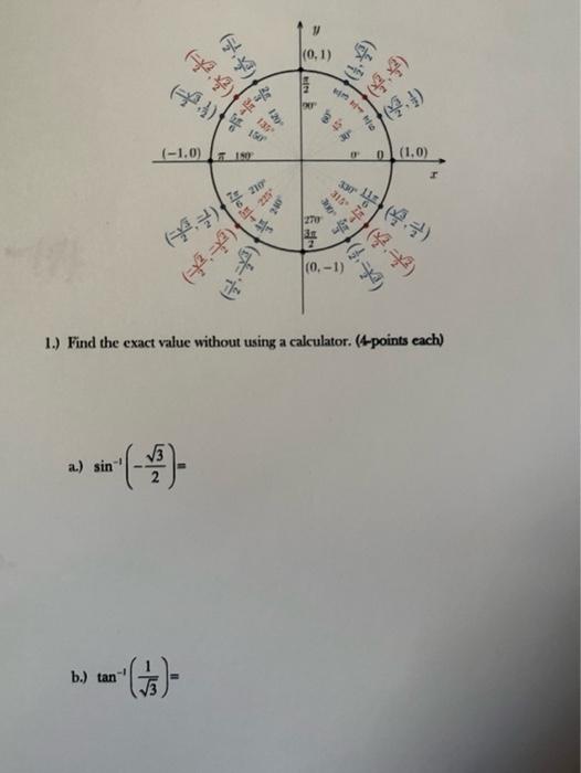 Solved 1.) Find the exact value without using a calculator. | Chegg.com