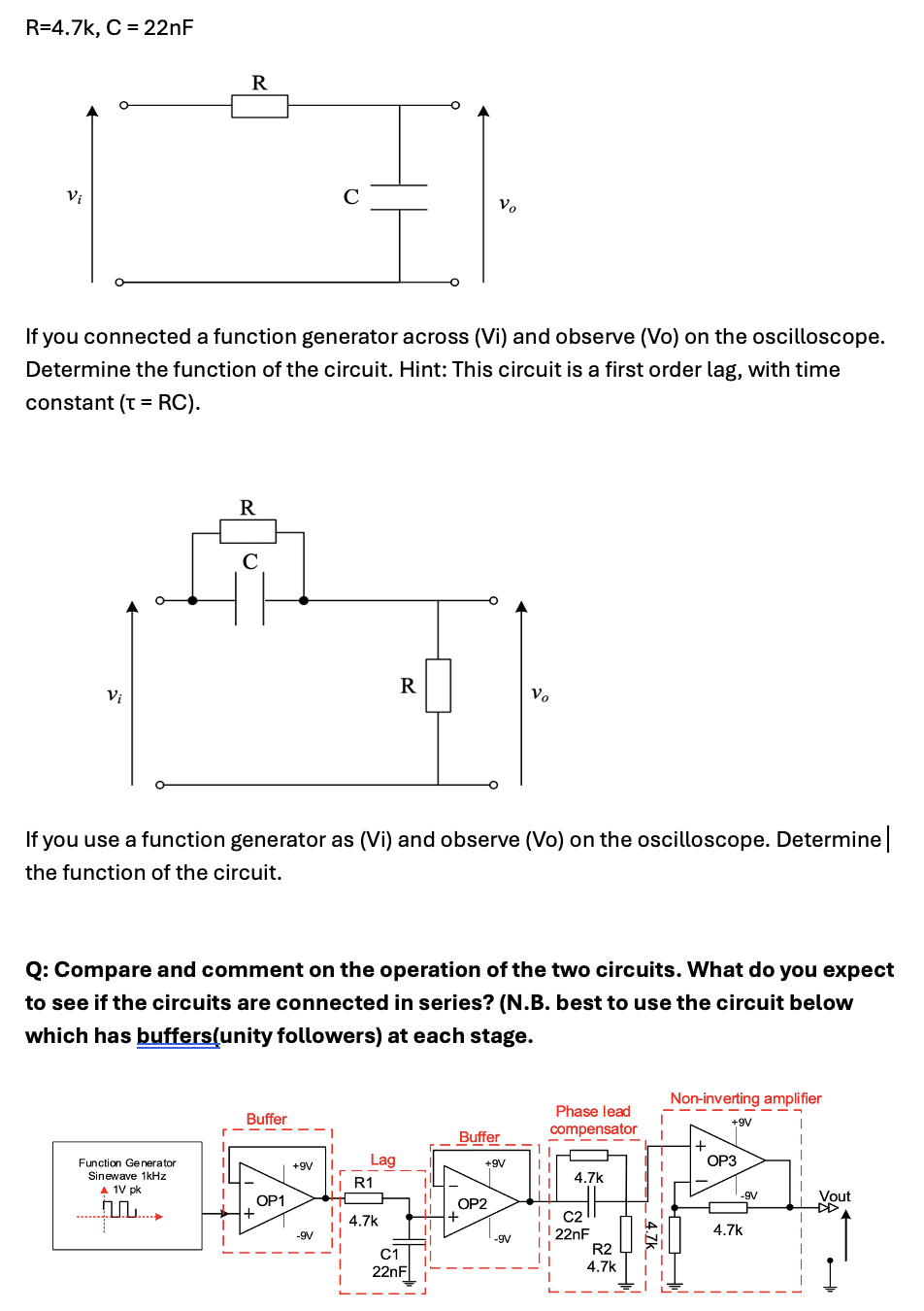 Solved R=4.7k,C=22nFIf you connected a function generator | Chegg.com