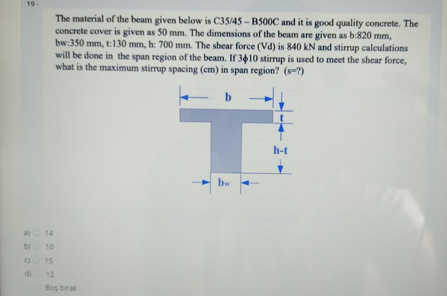Solved 20 - The material of the beam given below is C35/45 - | Chegg.com