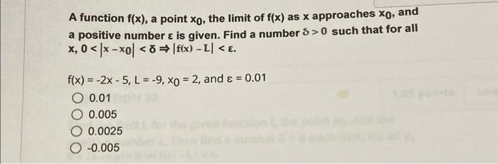A function f(x), a point xo, the limit of f(x) as x | Chegg.com