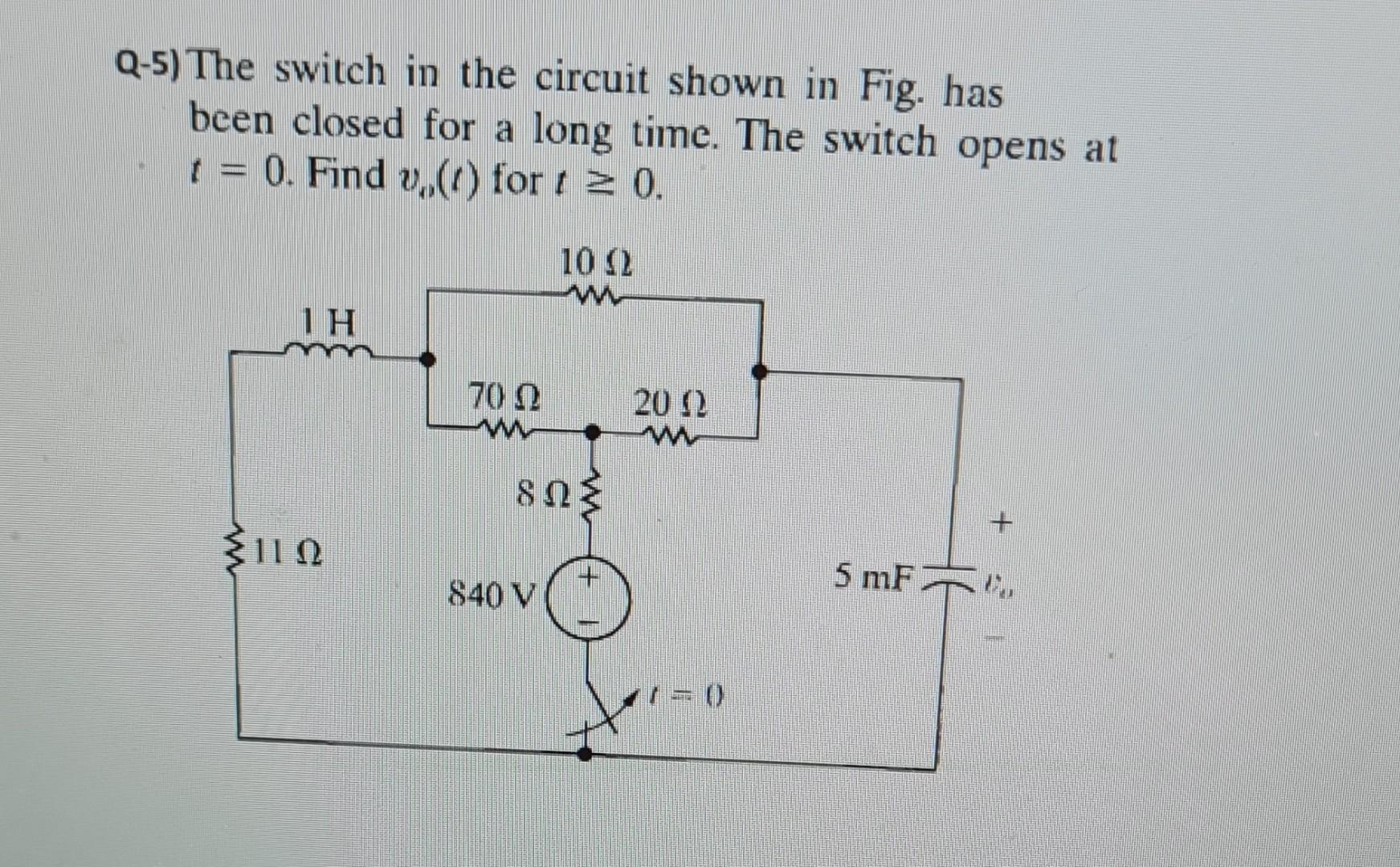 Solved 2-5) The switch in the circuit shown in Fig. has been | Chegg.com