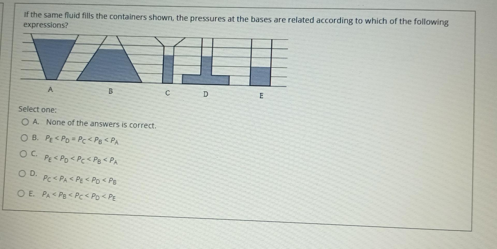 Solved If the same fluid fills the containers shown, the | Chegg.com