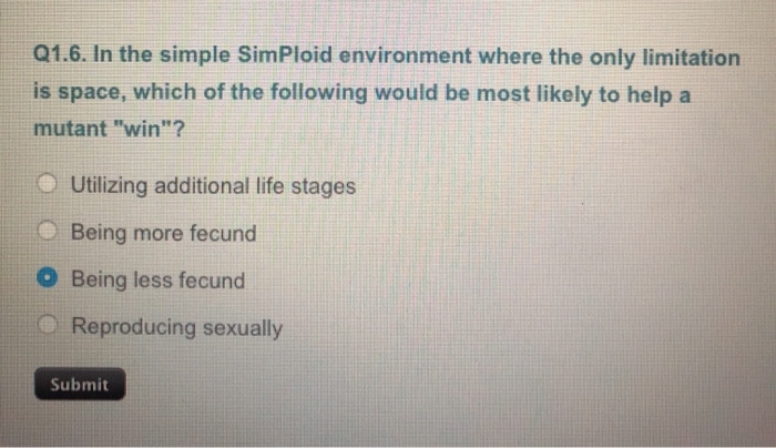 Solved Q1.6. In the simple Sim Ploid environment where the | Chegg.com