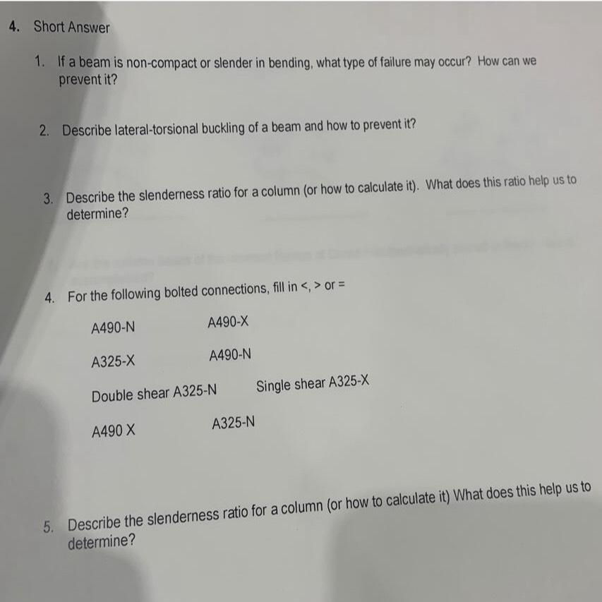 Solved Short AnswerIf a beam is non-compact or slender in | Chegg.com