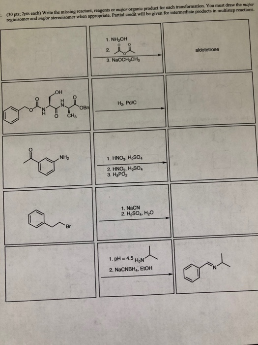 Solved (30 pts: 2pts each) Write the missing reactant, | Chegg.com