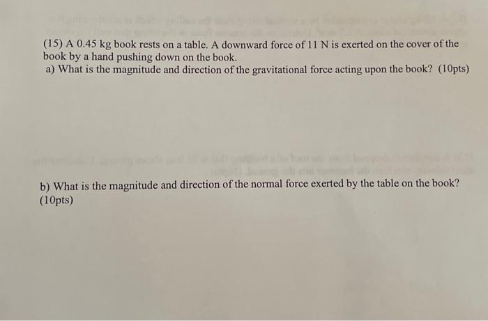 Solved (15) A 0.45 kg book rests on a table. A downward | Chegg.com