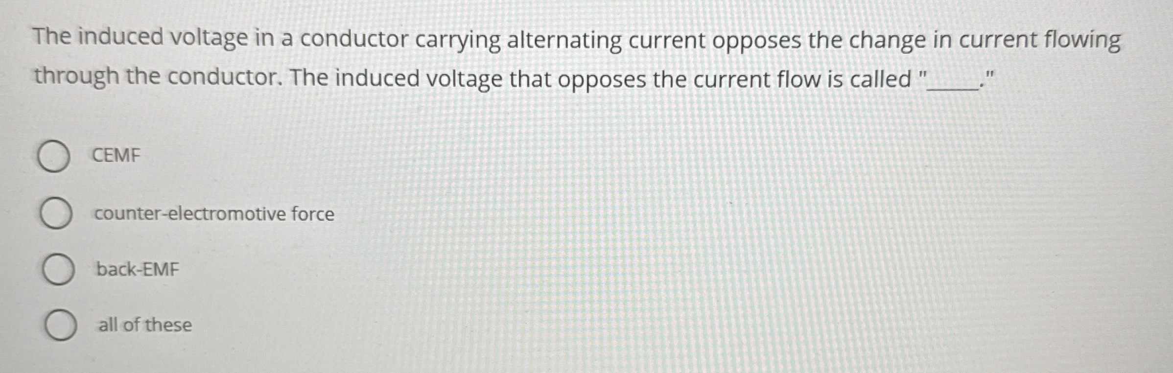Solved The induced voltage in a conductor carrying | Chegg.com
