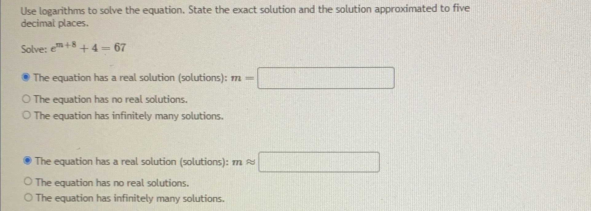 Solved Use logarithms to solve the equation. State the exact | Chegg.com