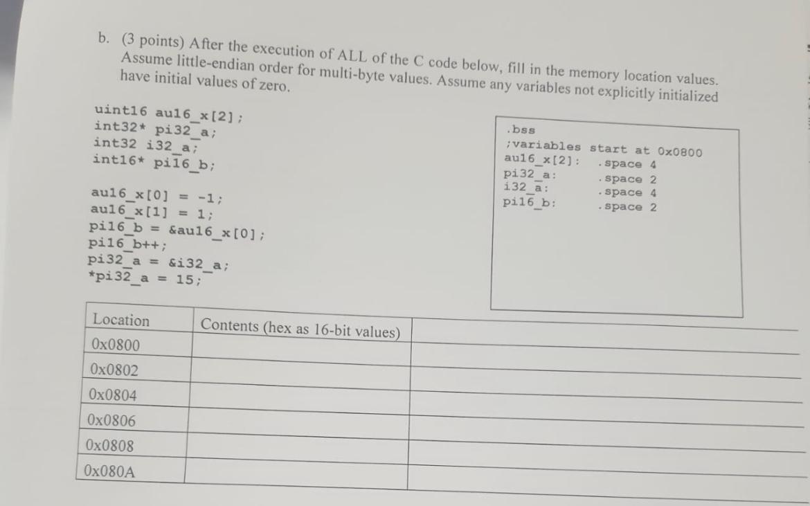 Solved b. (3 ﻿points) ﻿After the execution of ALL of the C | Chegg.com
