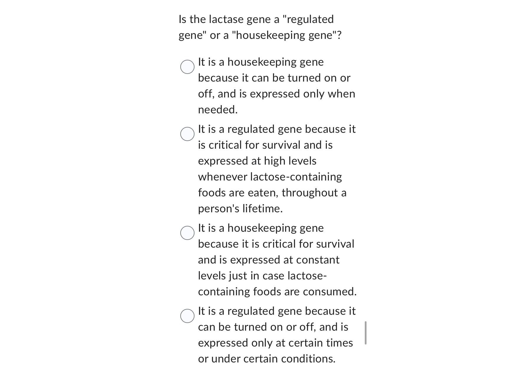 Solved Is the lactase gene a "regulated gene" or a | Chegg.com