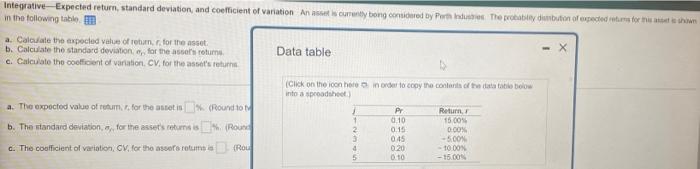 Integrative Expected return, standard deviation, and | Chegg.com
