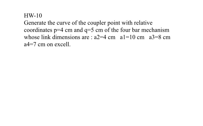 Solved HW-10 Generate the curve of the coupler point with | Chegg.com