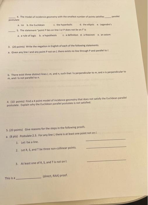 Solved 4. The model of incidence geometry with the smallest | Chegg.com