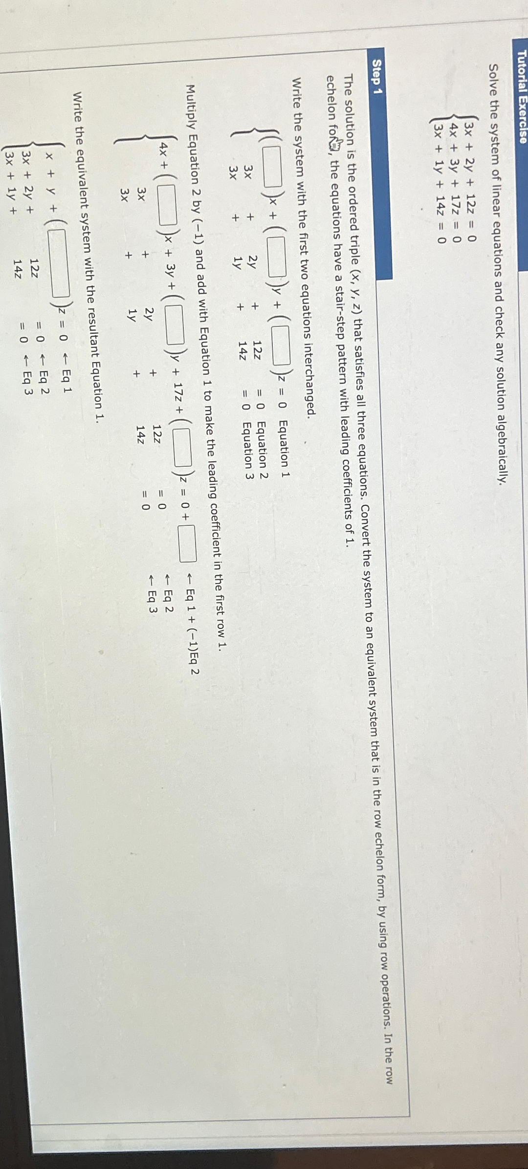 Solved Tutorial ExerclseSolve the system of linear equations | Chegg.com