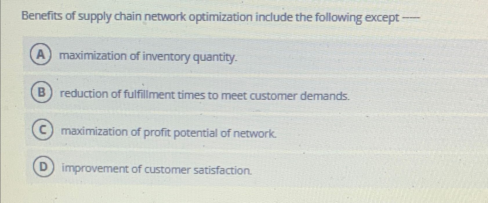 Solved Benefits of supply chain network optimization indude | Chegg.com