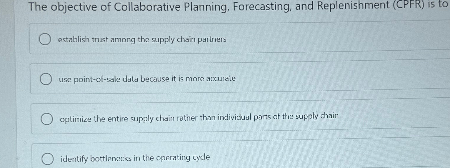 Solved The objective of Collaborative Planning, Forecasting, | Chegg.com