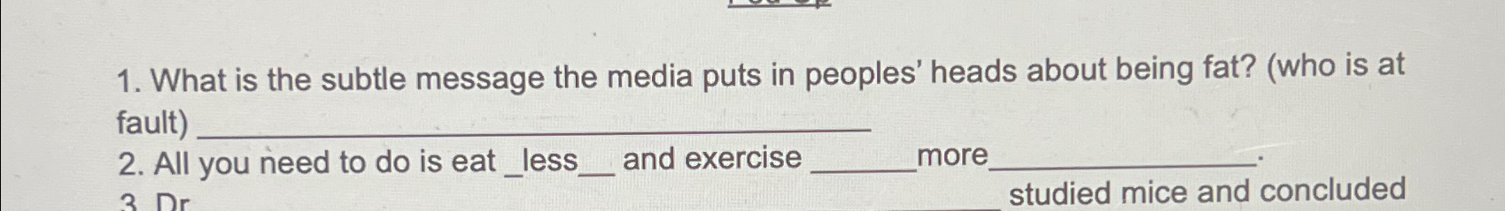 Solved What is the subtle message the media puts in peoples' | Chegg.com