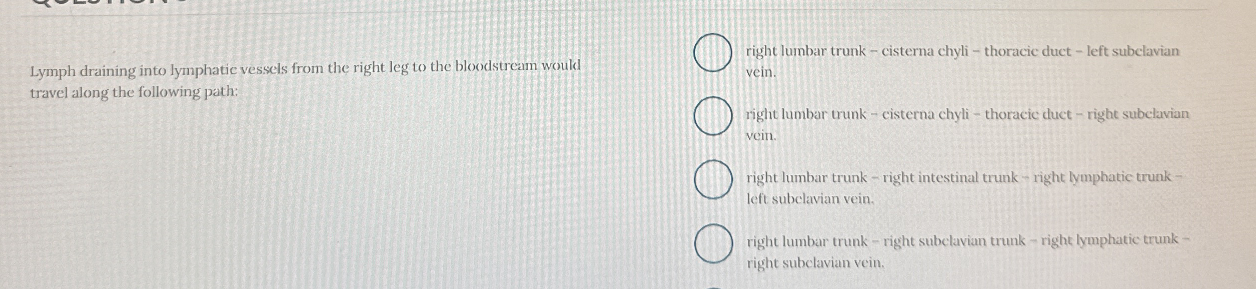 Solved Lymph draining into lymphatic vessels from the right | Chegg.com