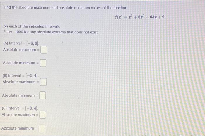 Solved Find The Absolute Maximum And Absolute Minimum Values